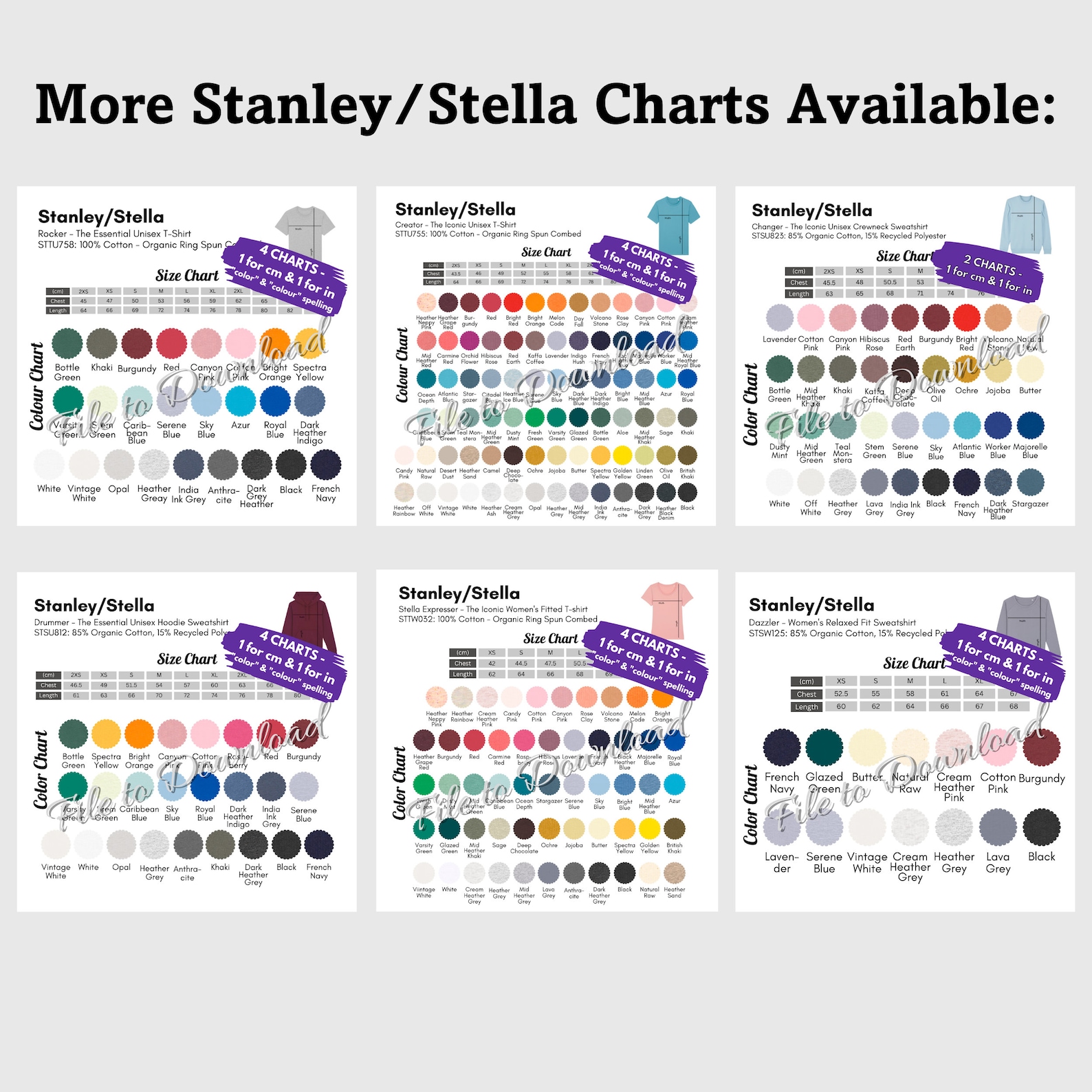 Stanley/stella Color Chart and Size Chart, STTU755 Stanley Stella ...