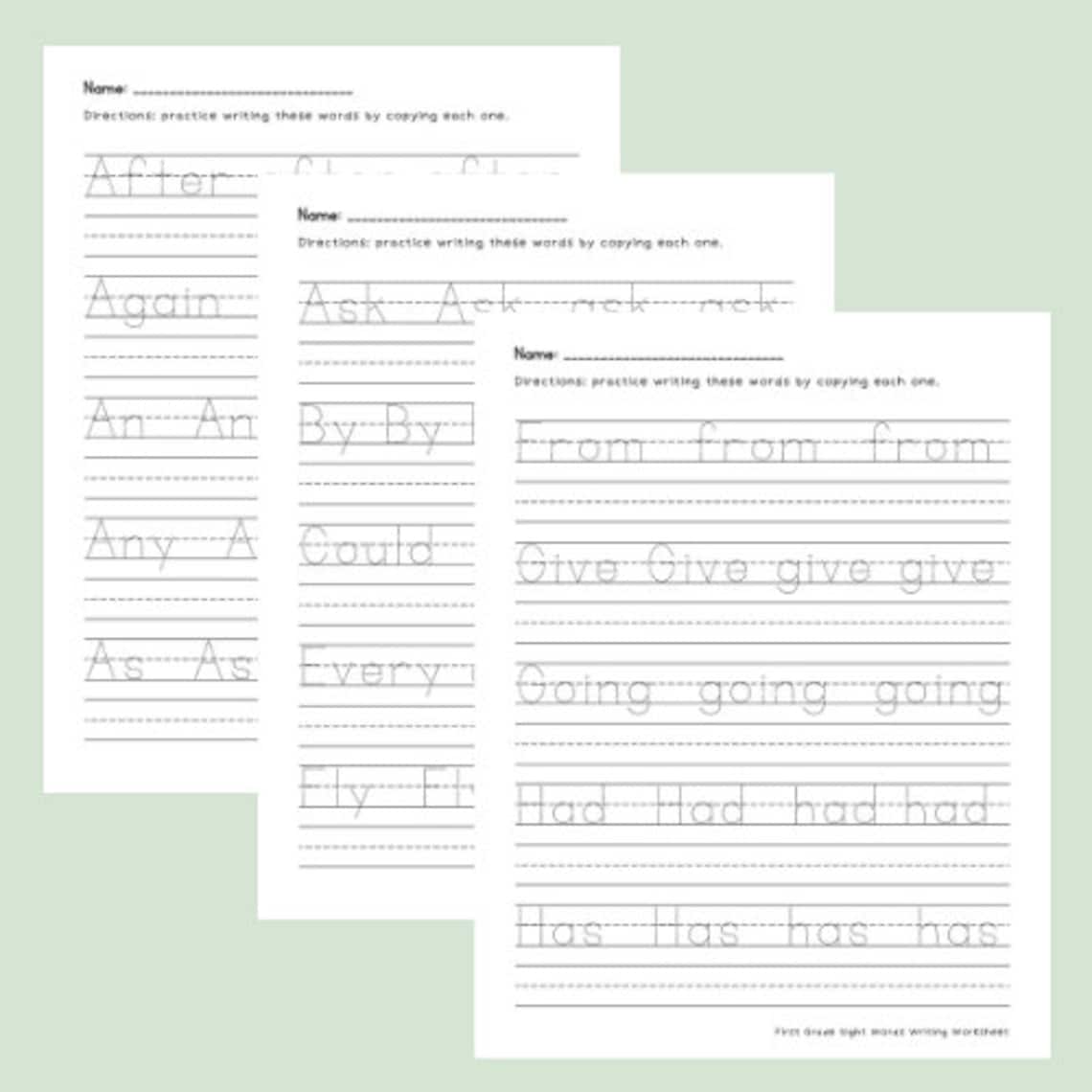 Bundle Handwriting Worksheets, Sight Words Printable Tracing Sheet ...