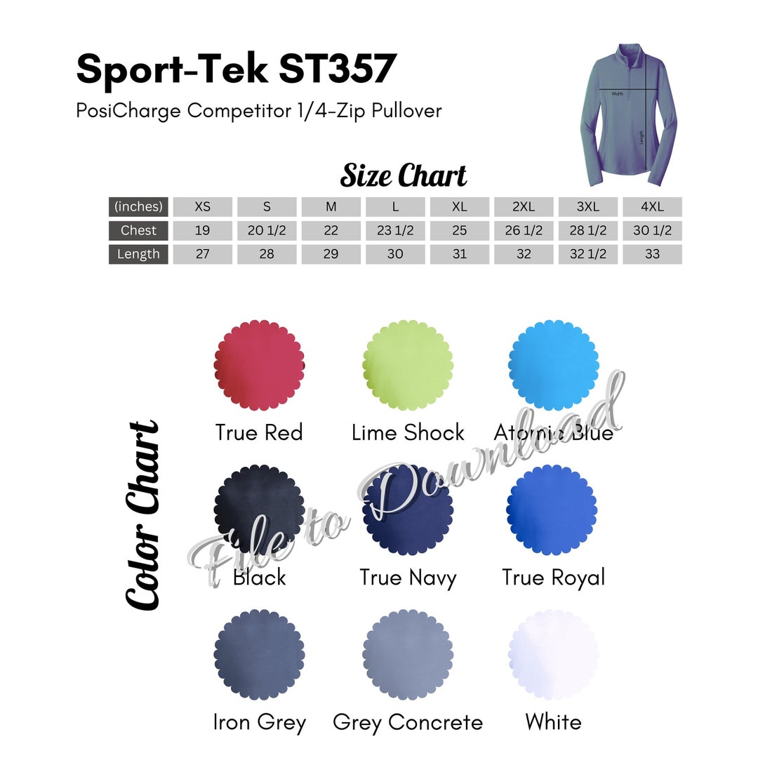Tabela de cores e tabela de tamanhos Sport-Tek ST357, pulôver Sport Tek ...