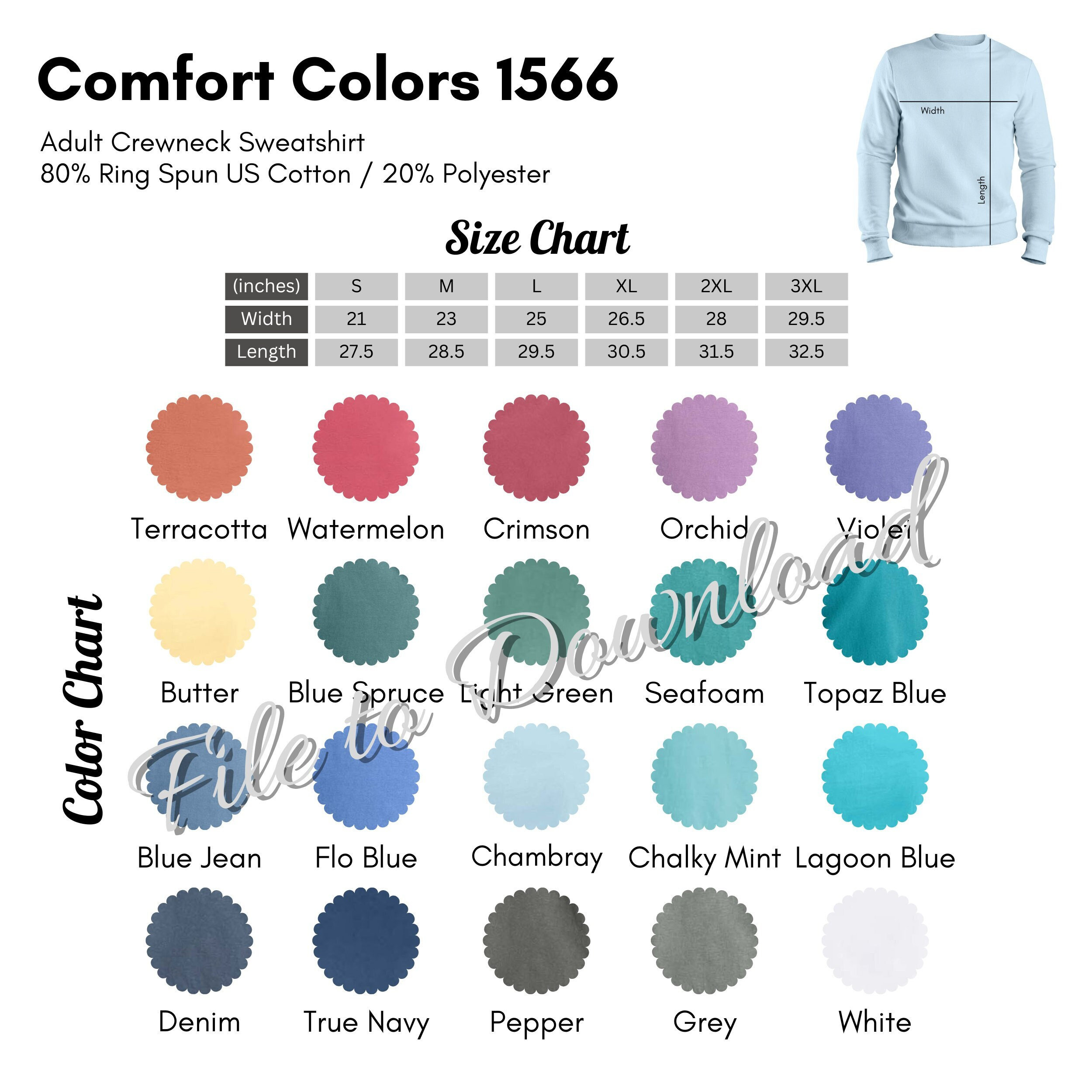 Comfort Colors 1566 Color Chart and Size Chart, Cc1566 Sweatshirt Color ...