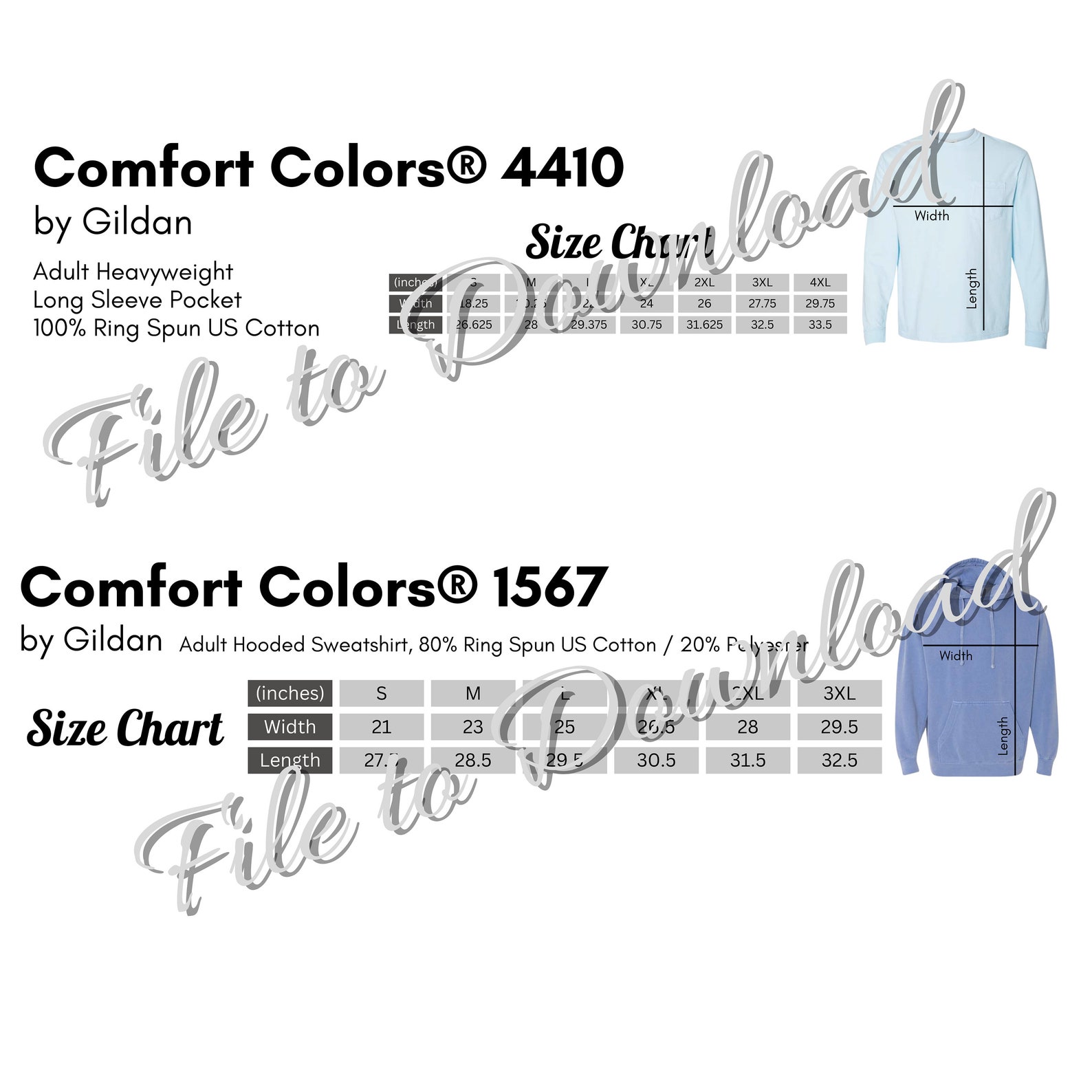 Editable Comfort Colors Size Charts and Color Charts All - Etsy