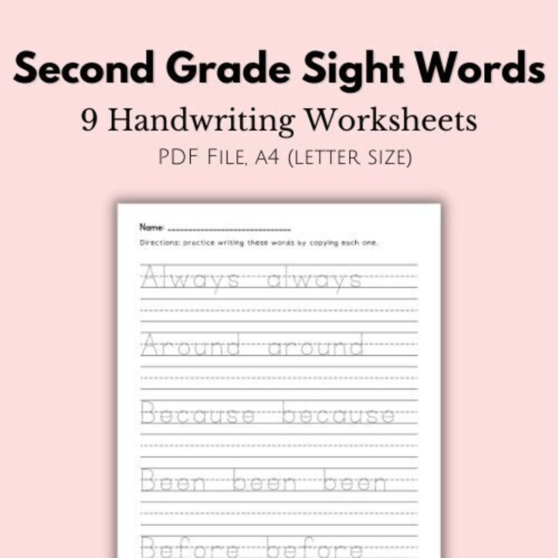 Second Grade Sight Words Worksheet, Handwriting Printable Tracing Sheet ...