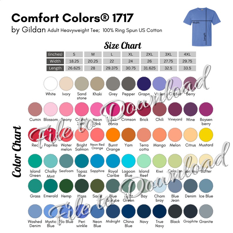 Comfort Colors 1717 Color Chart and Size Chart CC1717 T-shirt - Etsy