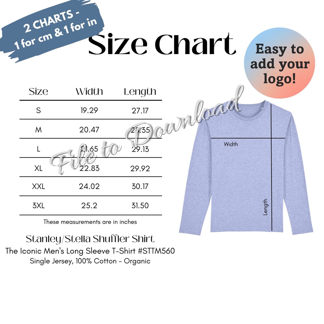 Stanley/stella STTM560 Size Chart STTM560 Stanley Stella - Etsy