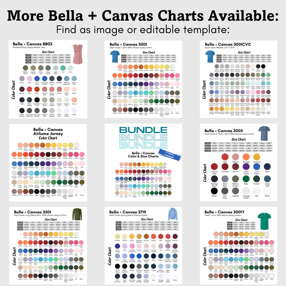 Bella Canvas 8800 Color and Size Chart, BC8800 Women's Flowy Racerback Tank Top Color Guide ...