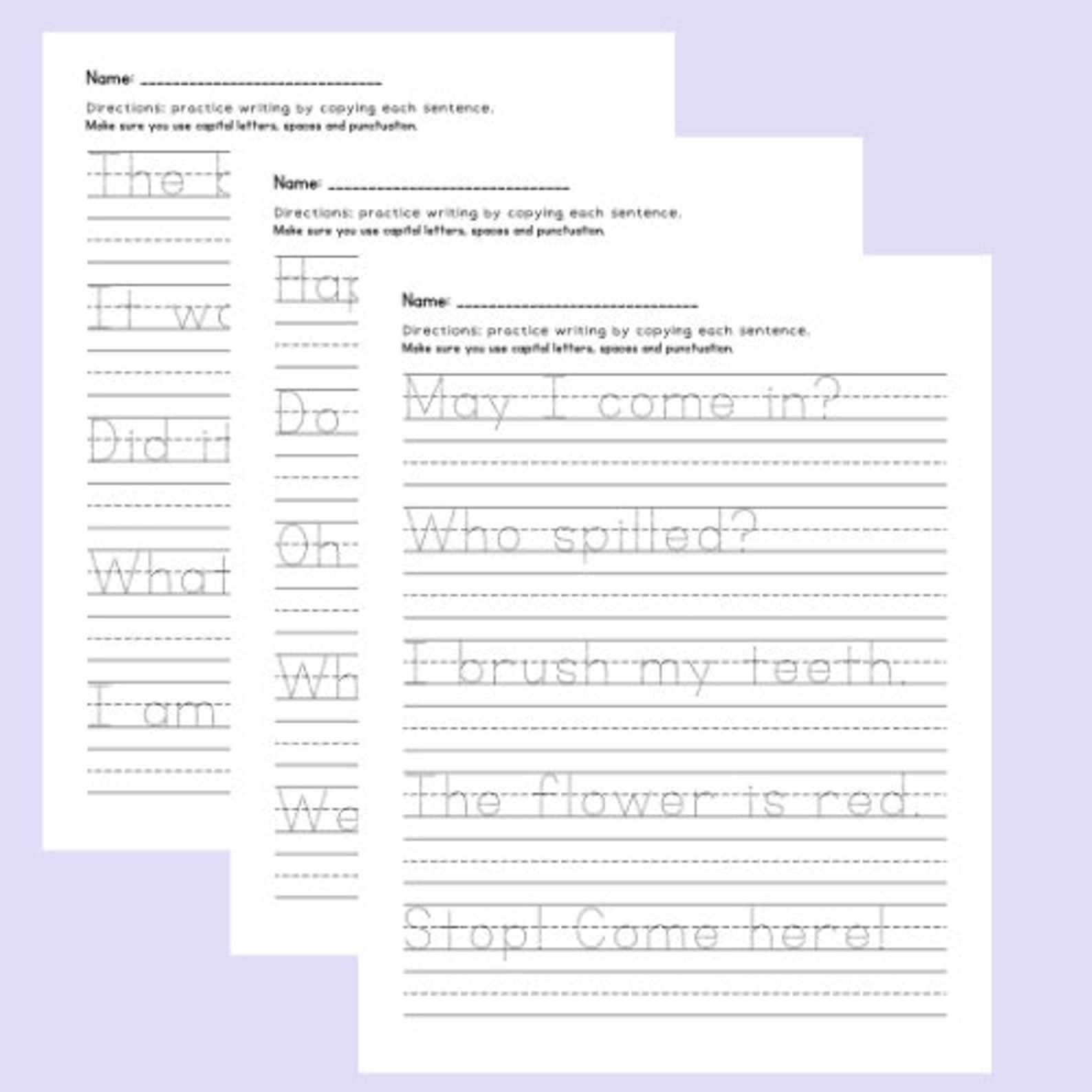 Sentence Worksheet, Handwriting Printable Tracing Sheet, Digital ...