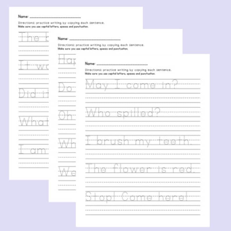Sentence Worksheet, Handwriting Printable Tracing Sheet, Digital ...