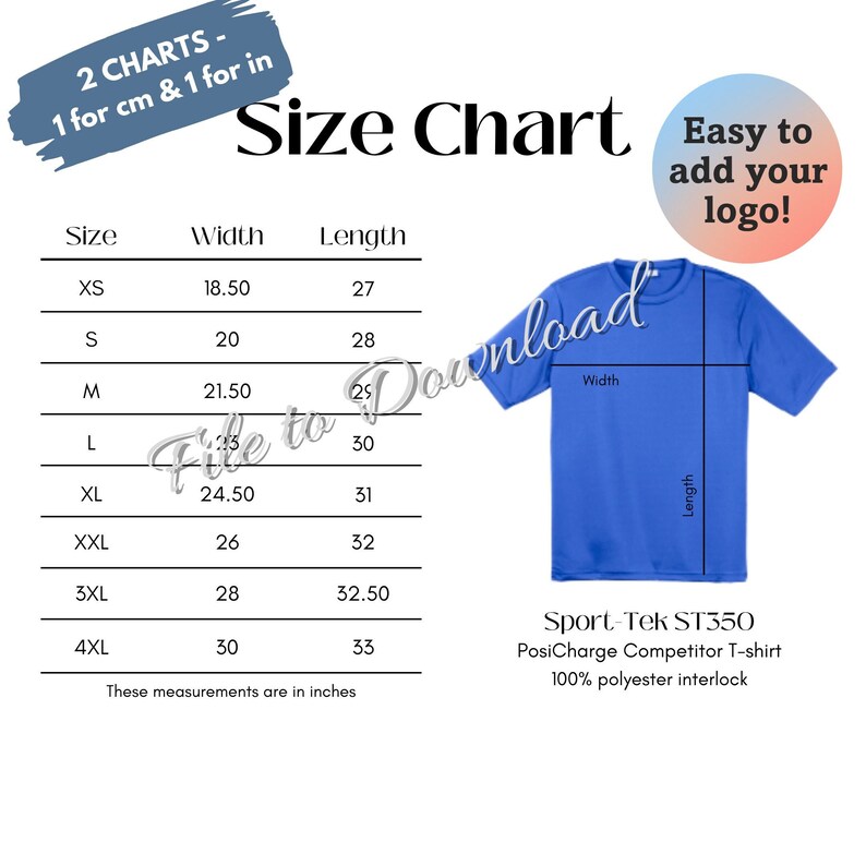 Sport-tek ST350 Size Chart Sport Tek Posicharge Competitor - Etsy