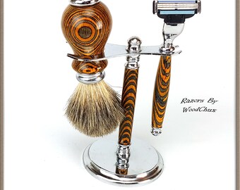 Razor Handmade Spectraply Wood Shaving Set Double Edge Safety | Etsy