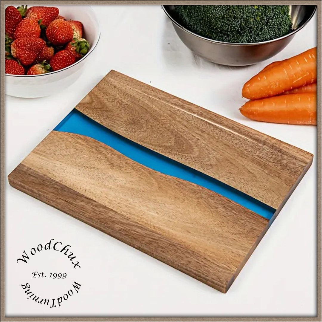Acacia Wood & Resin River Cutting Board Handle 7.5"x 9.4” Charcuterie ...