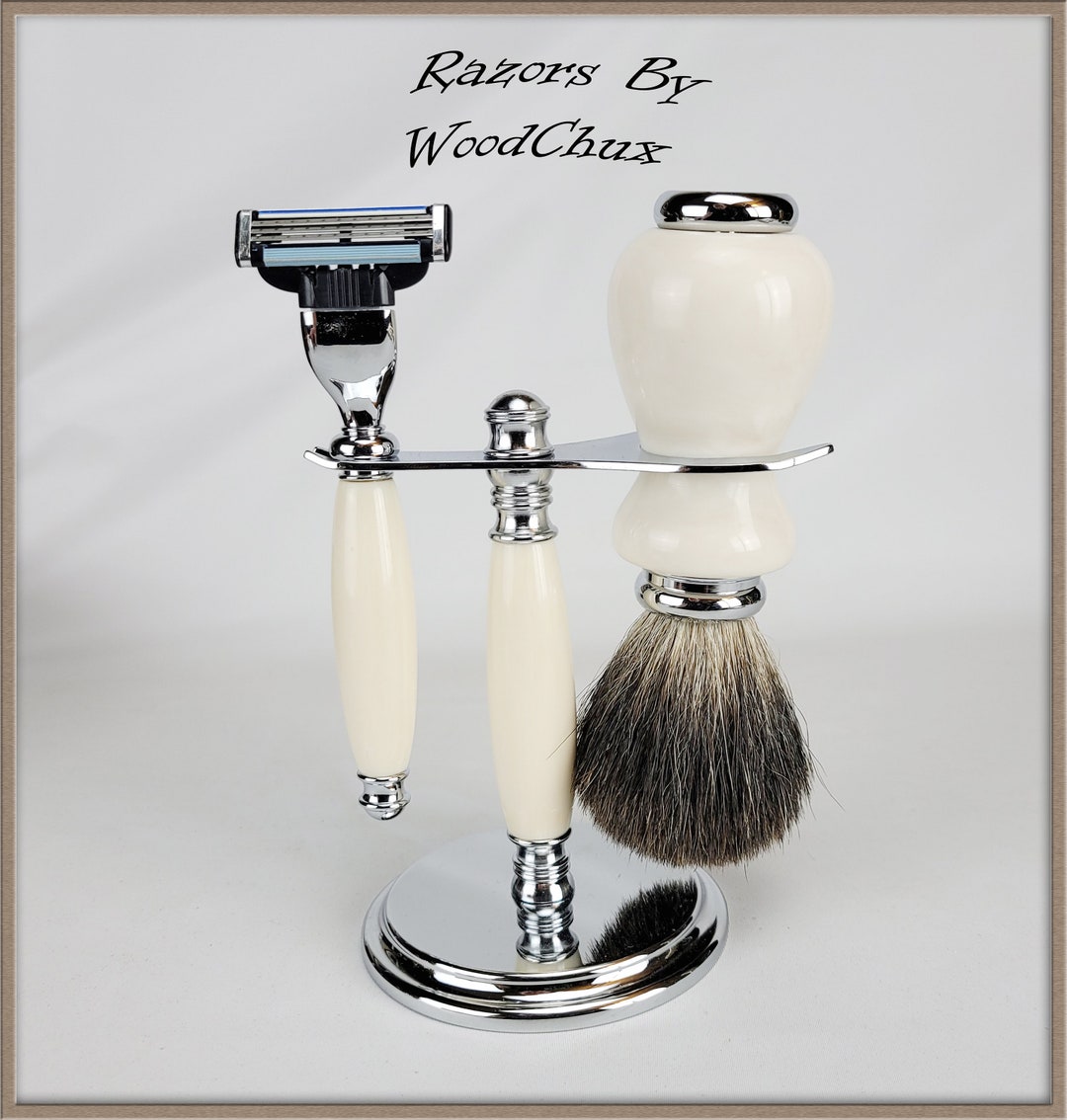 Razor Handmade Classy Ivory Shaving Set Double Edge Safety Mach 3 ...