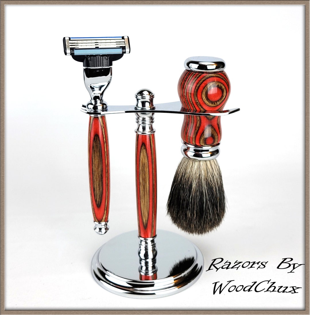 Razor Handmade Spectraply Wood Shaving Set Double Edge Safety Mach 3 ...