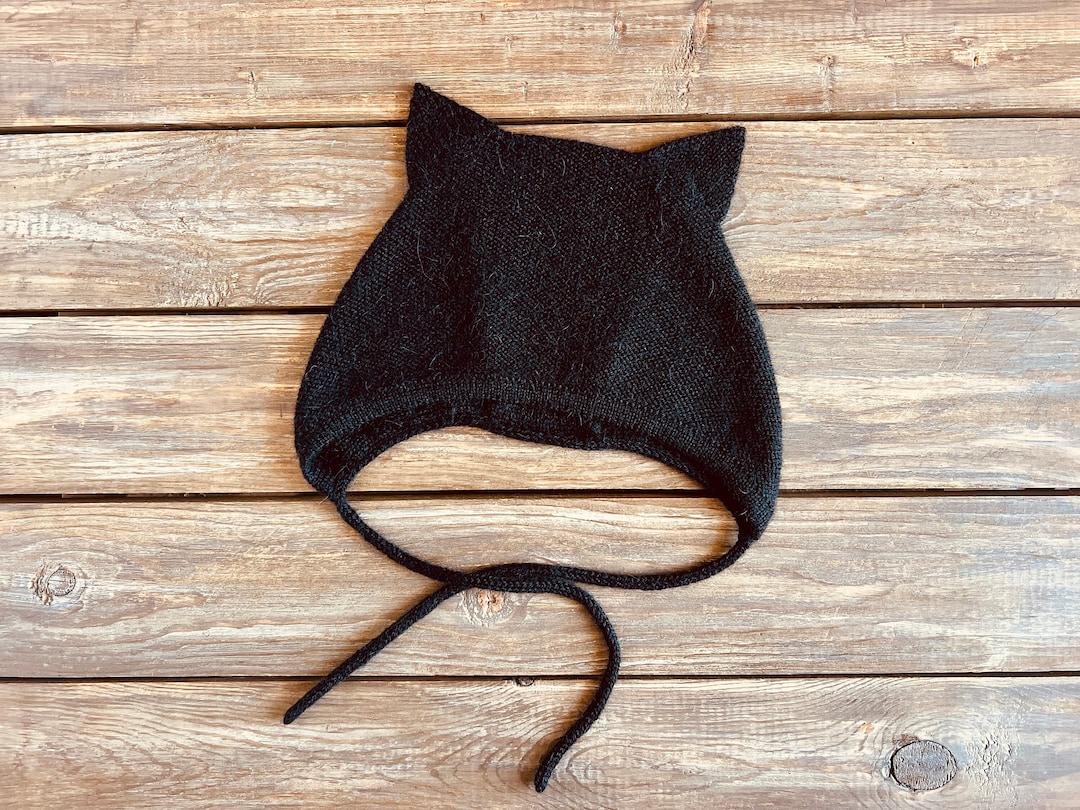 Black Merino Wool Baby Cat Bonnet: Hand Knit Heirloom Hat - Etsy