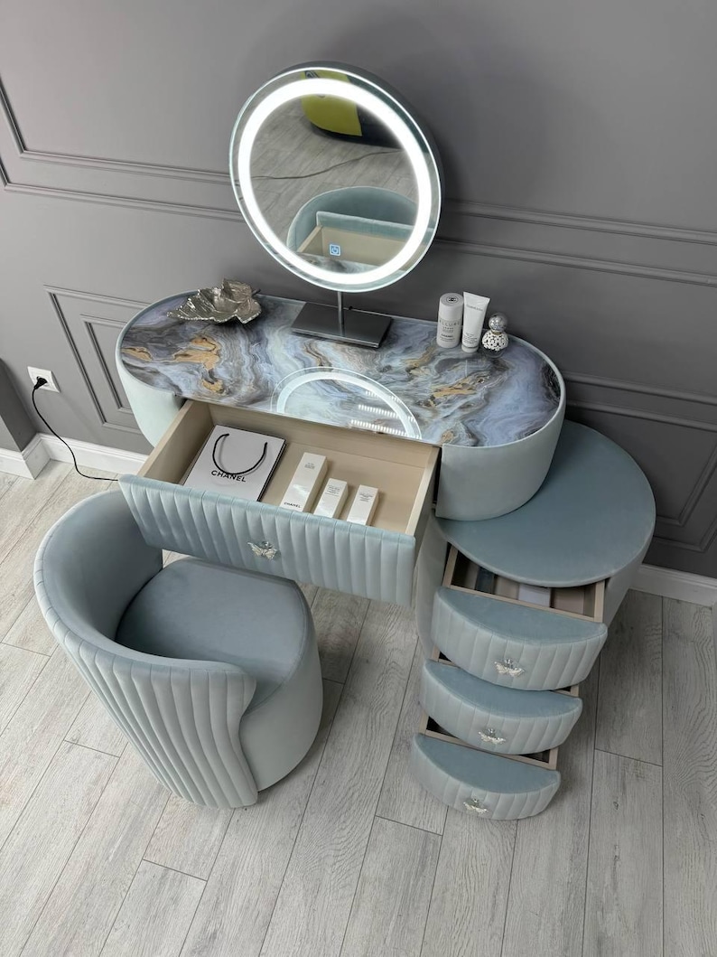 Makeup Vanity Table сonsole and Pouf Set Makeup Table Gift for Your ...