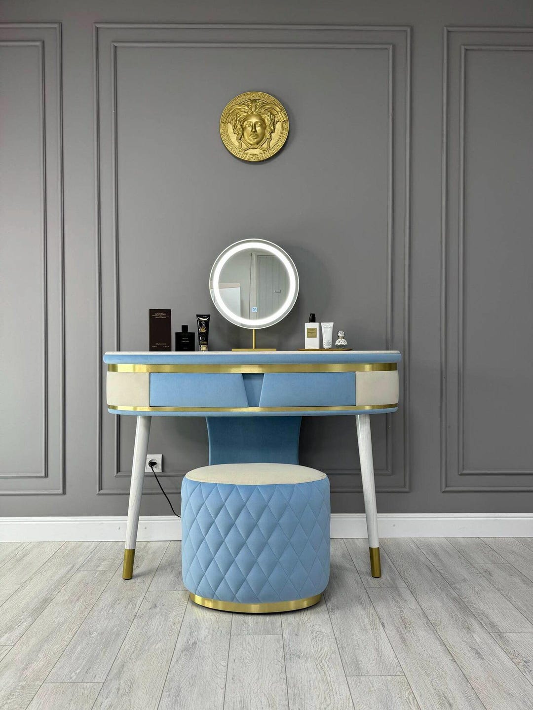 Bedroom Makeup Table Console and Pouf Set Ladies' Table - Etsy