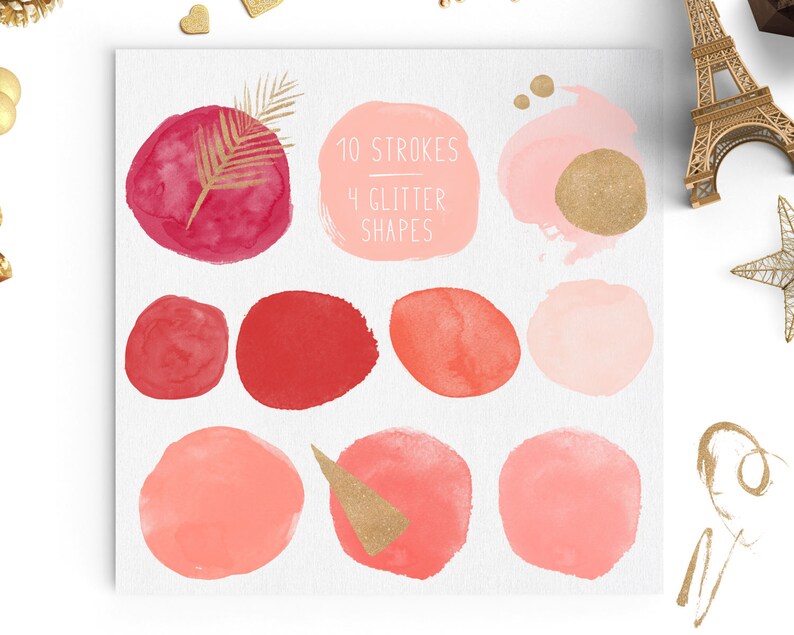 Red Pink and Peach Watercolor Circles | Watercolor Clip Art | Glitter ...