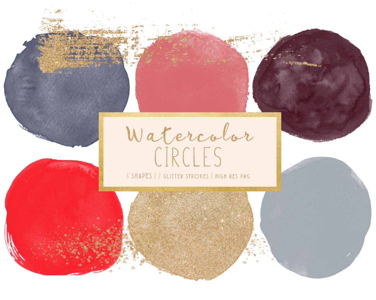 Watercolor Circles | Watercolor Clip Art | Gold Glitter | Clip Art ...