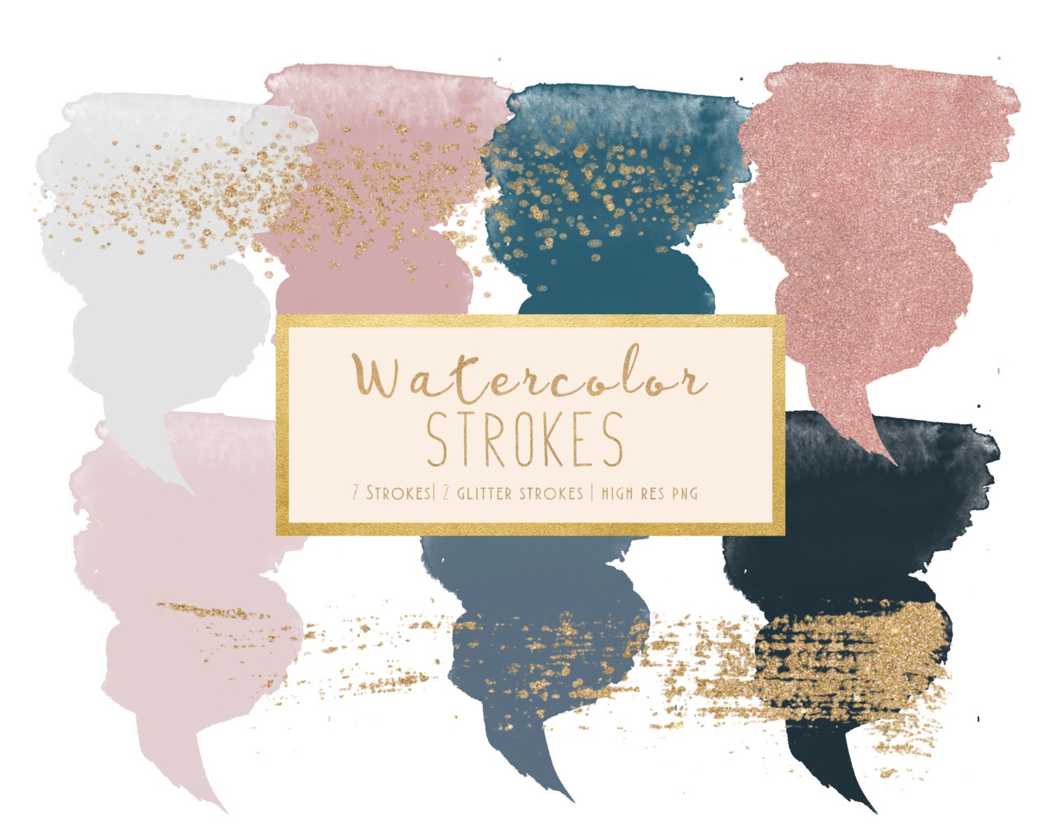 Watercolor Strokes Watercolor Clip Art Gold Glitter Clip - Etsy