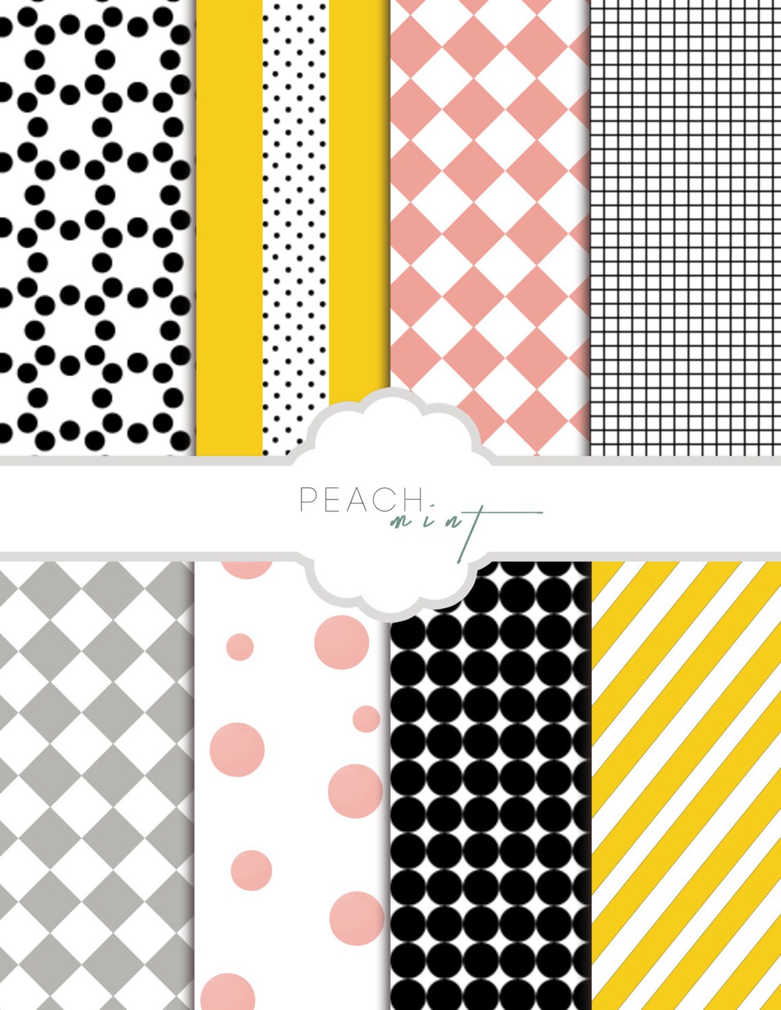 Black and Yellow Pattern Bundle Digital Wallpapers Shapes Polka Dots ...
