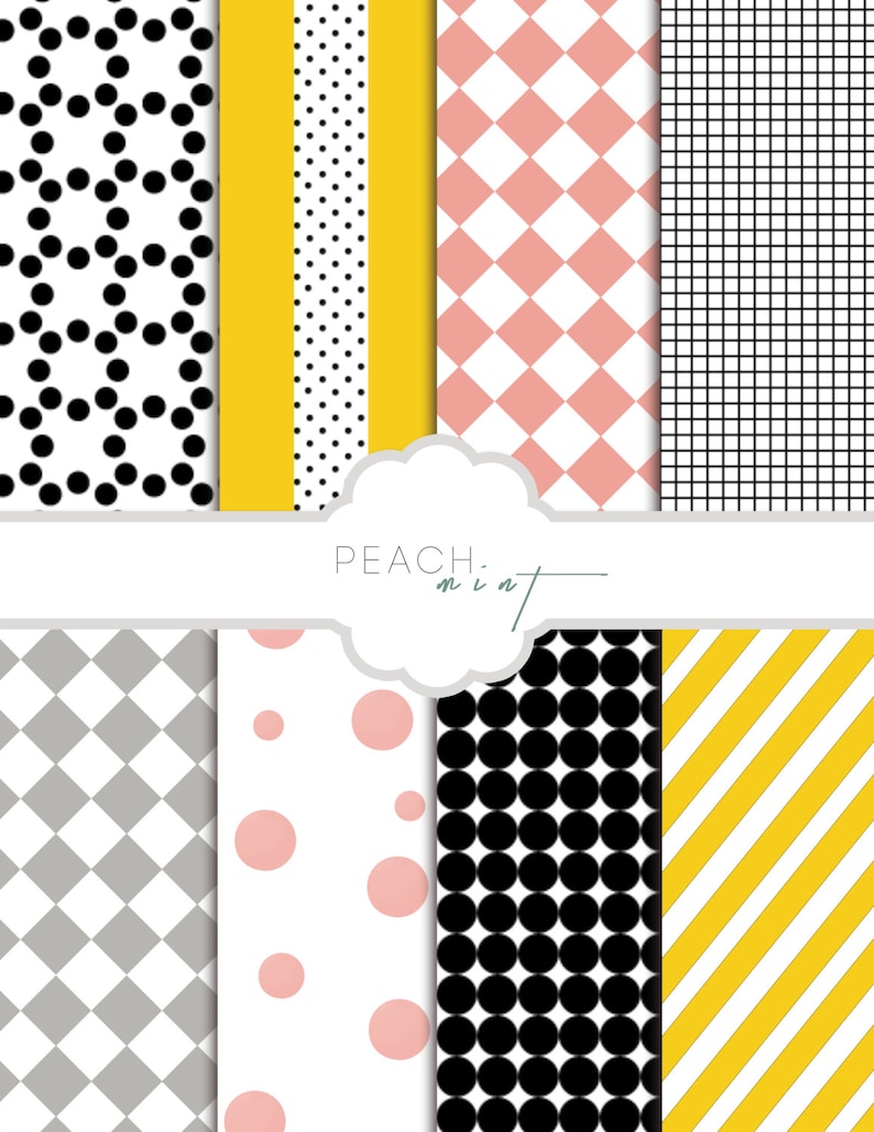 Black and Yellow Pattern Bundle Digital Wallpapers Shapes Polka Dots ...