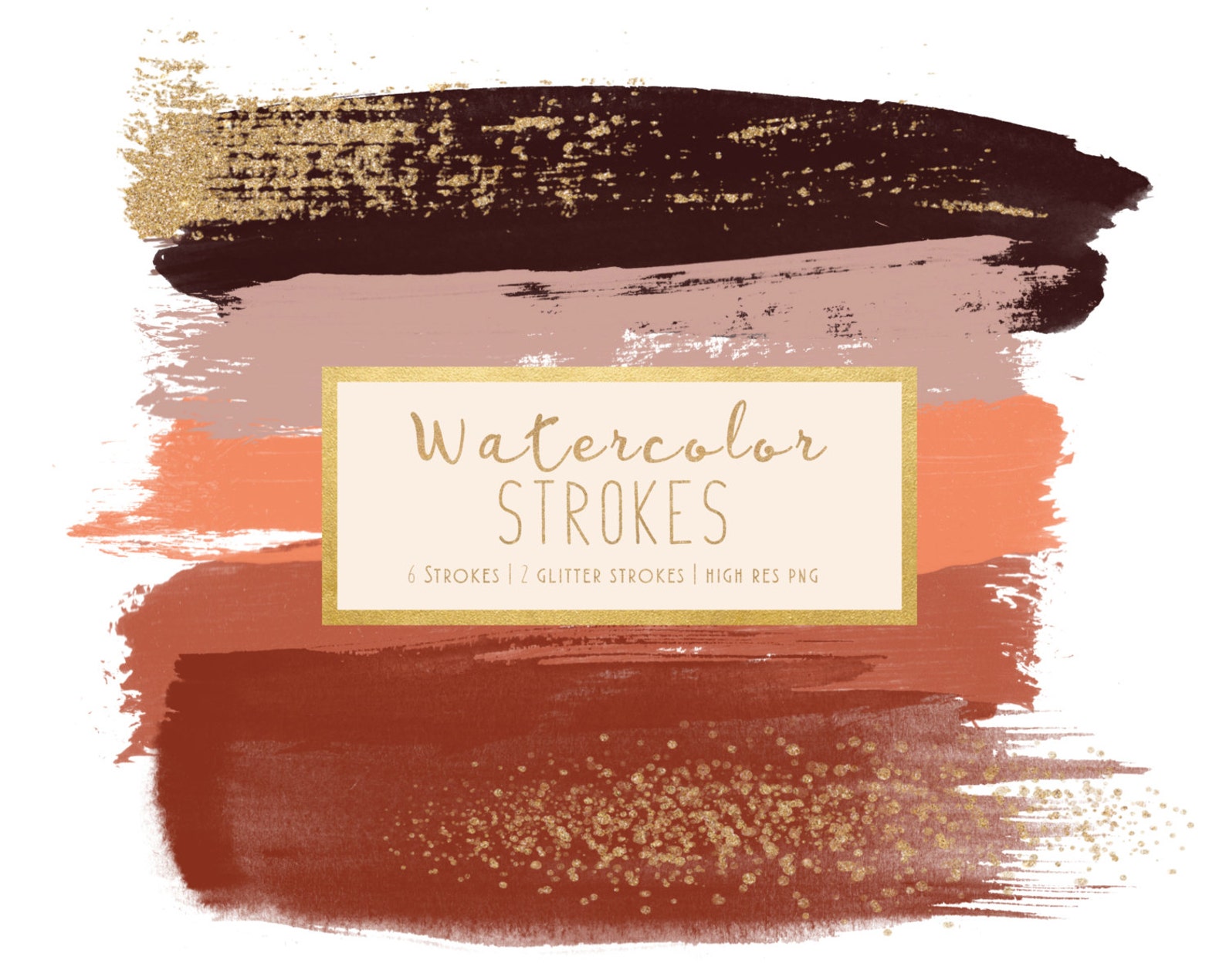 Brush Strokes and Glitter | Gold Glitter Strokes | Clipart Digital ...
