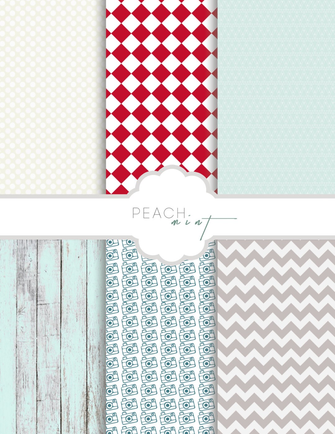 Red and Mint Pattern Bundle | Digital Wallpapers | Shapes Polka Dots ...