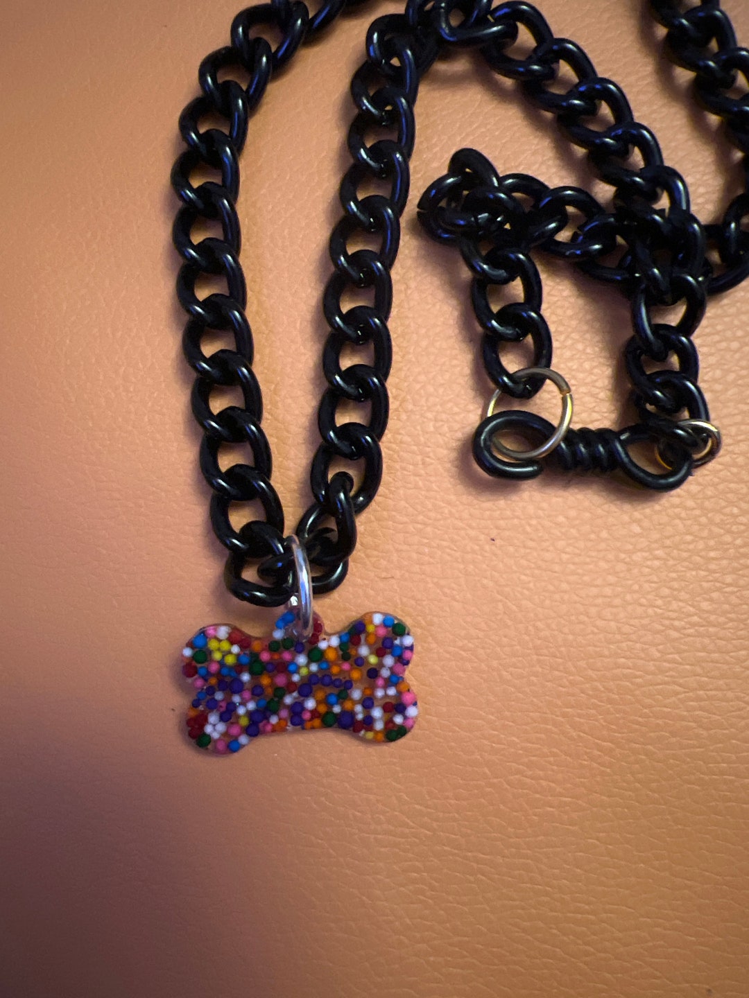 Candy Bone Necklace on Thick Black Chain-length Customize - Etsy