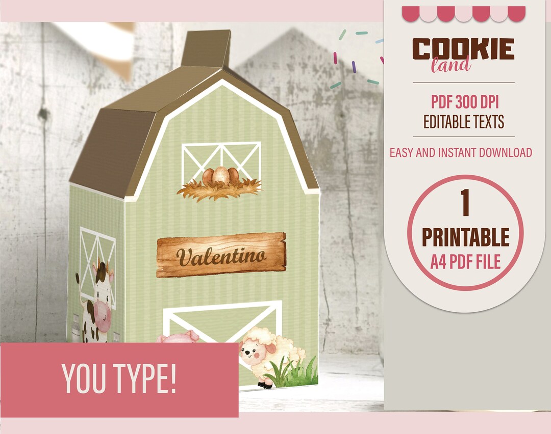 Farm Barn Box Birthday PDF Green Barn Party Box Type Your - Etsy Australia