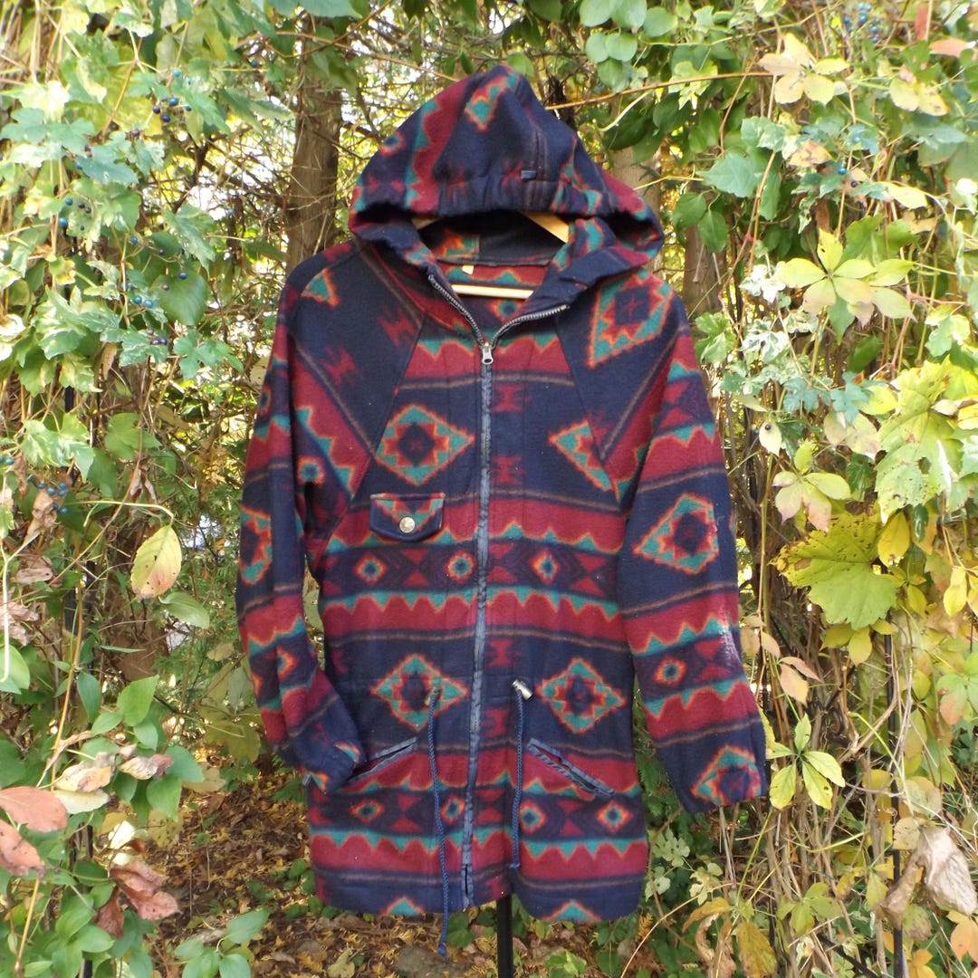 Long Fleece Jacket Hooded 90s Fleece Sweter Navy Purple Pink 90s ...