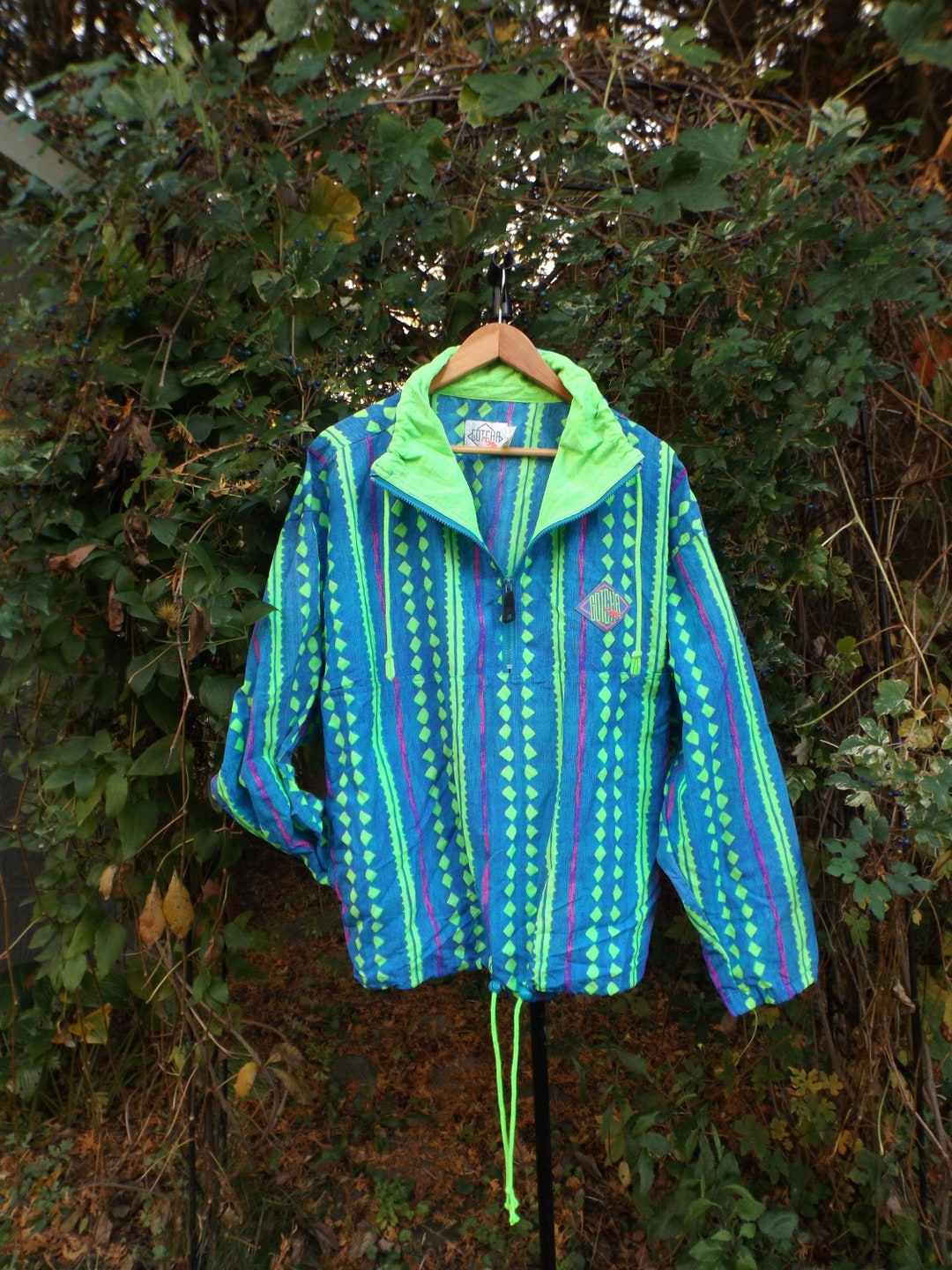 Neon Windbreaker Jacket 90s Neon Vintage Gotcha Brand Blue Green Pink ...