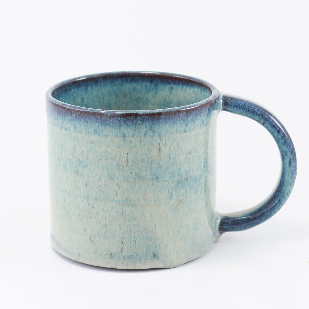 Pottery Mug, Drippy Green Mug, Wintergreen Wave, Dark Clay Mug, Green ...