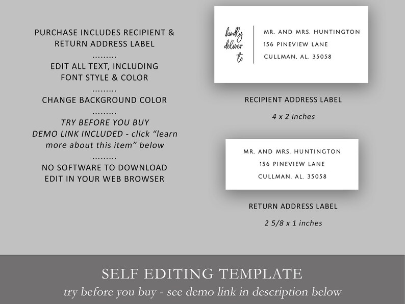 Envelope Label Template Printable Return and Recipient - Etsy