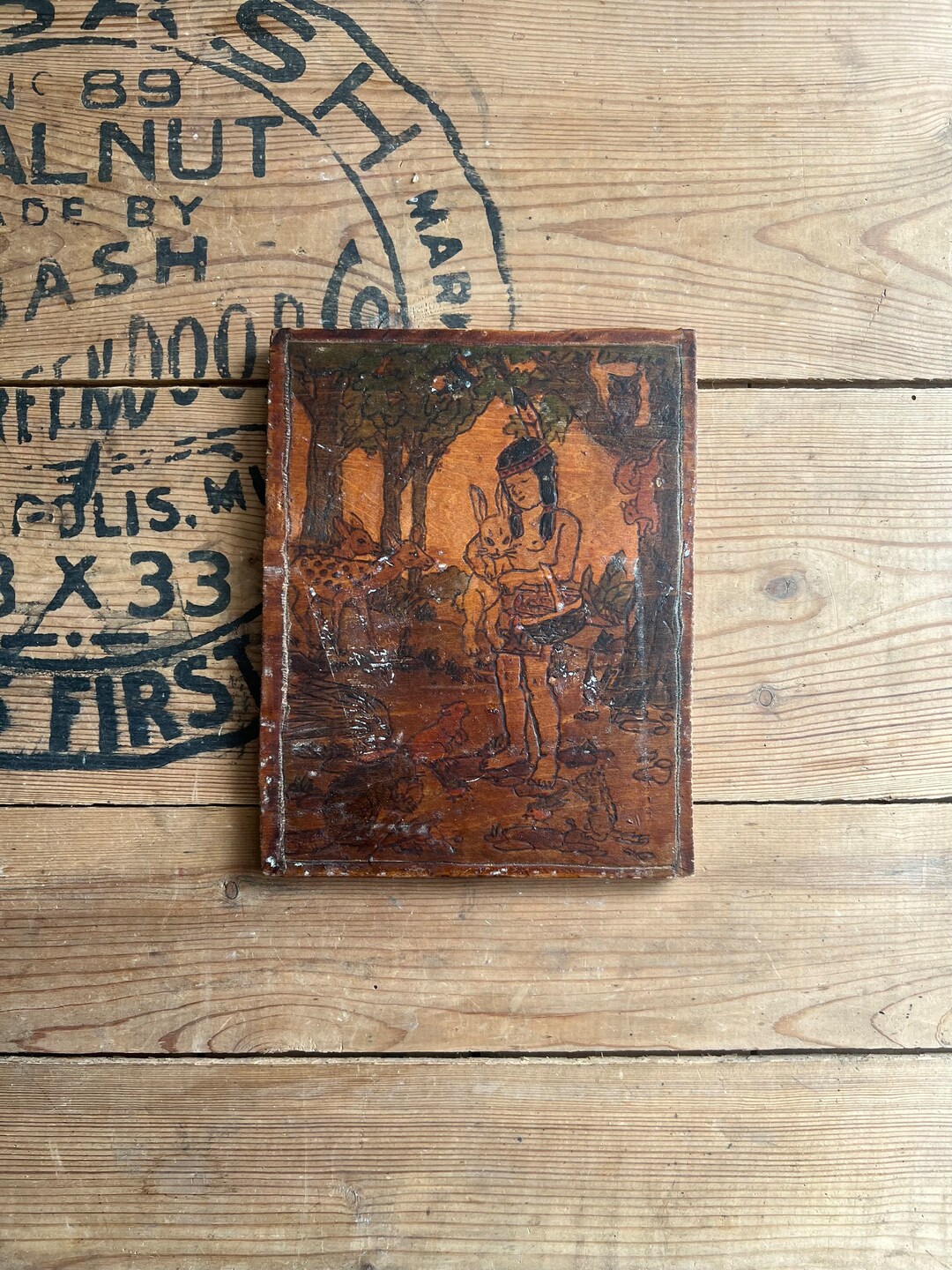 Vintage Pyrography Wood American Indian Scene - Etsy