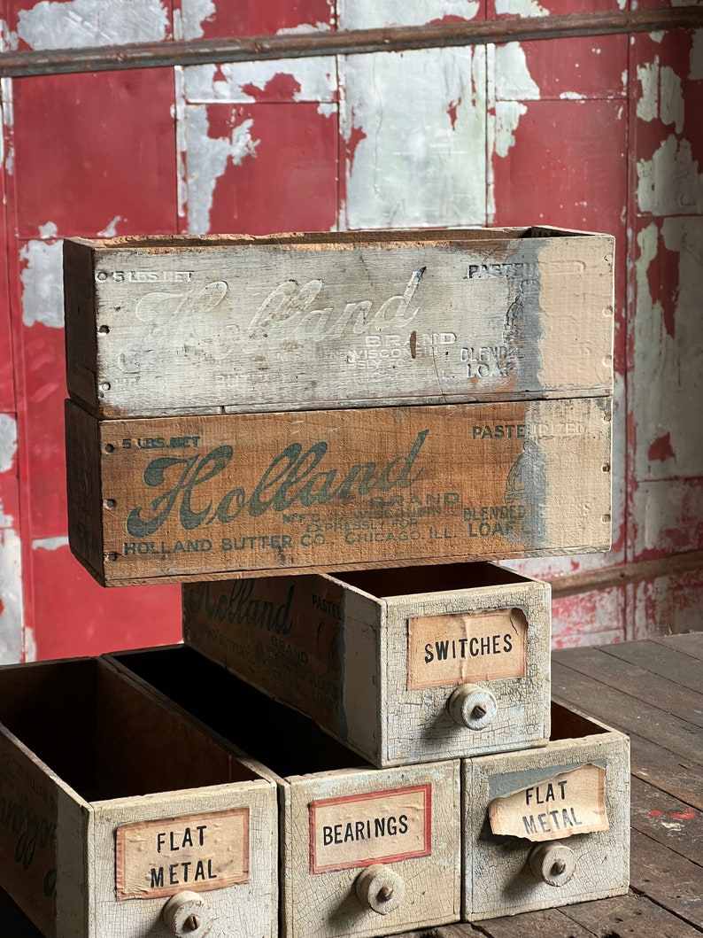 Lot of 6 Repurposed Cheese Box Drawers Rustic Home Storage - Etsy