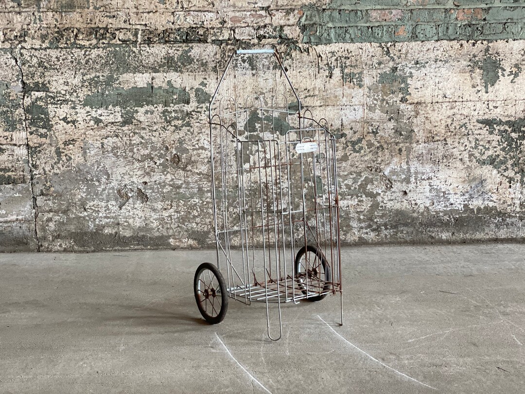 Vintage Folding Wire Two-wheeled Shopping Cart Tote - Etsy