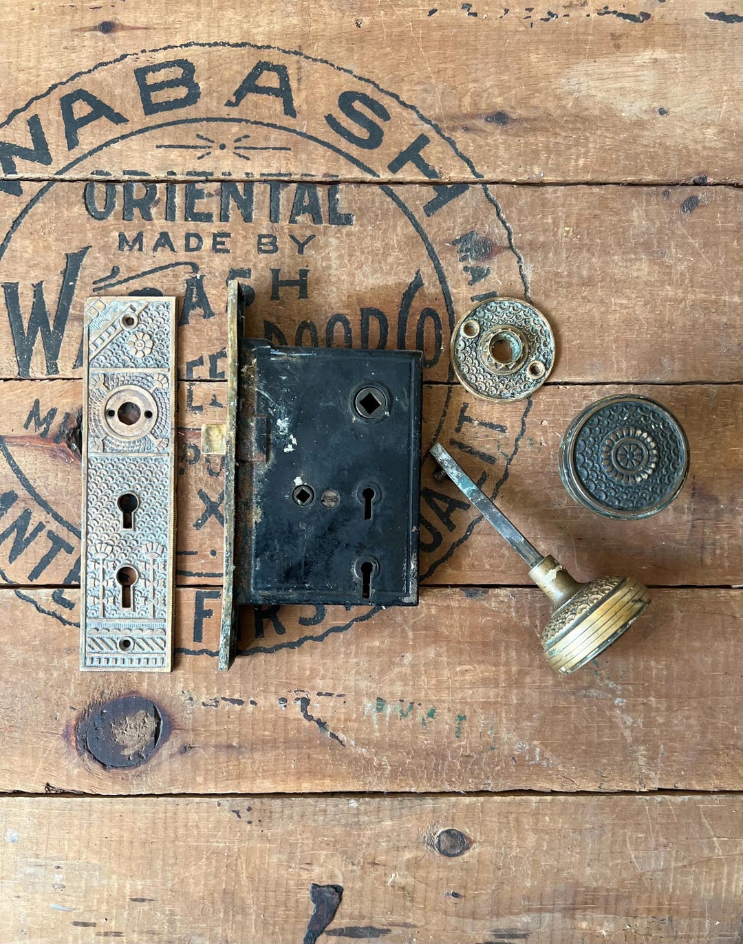 1880s Brass Penn Door Knobs Lock and Plates Salvaged Hardware D-10400 ...