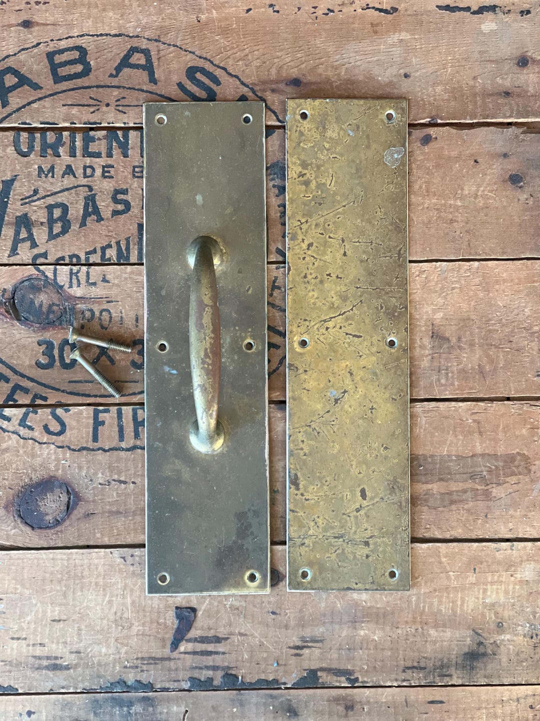 Antique Brass Door Pull & Push Plates Salvaged Hardware - Etsy