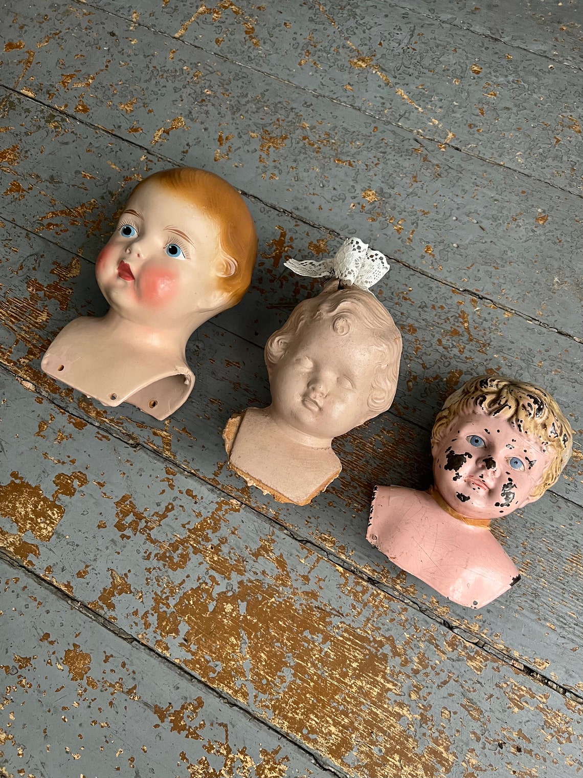 Set of 3 Antique Doll Heads - Etsy