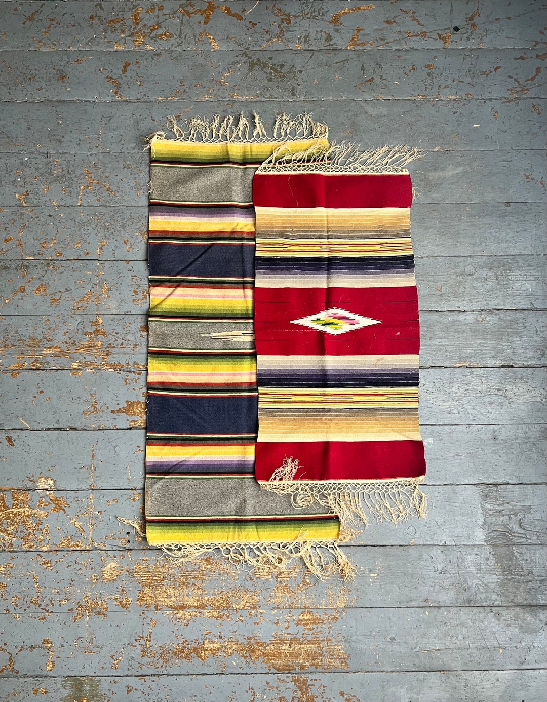 Vintage Pair of Mexican Saltillo Woven Wool Rugs - Etsy