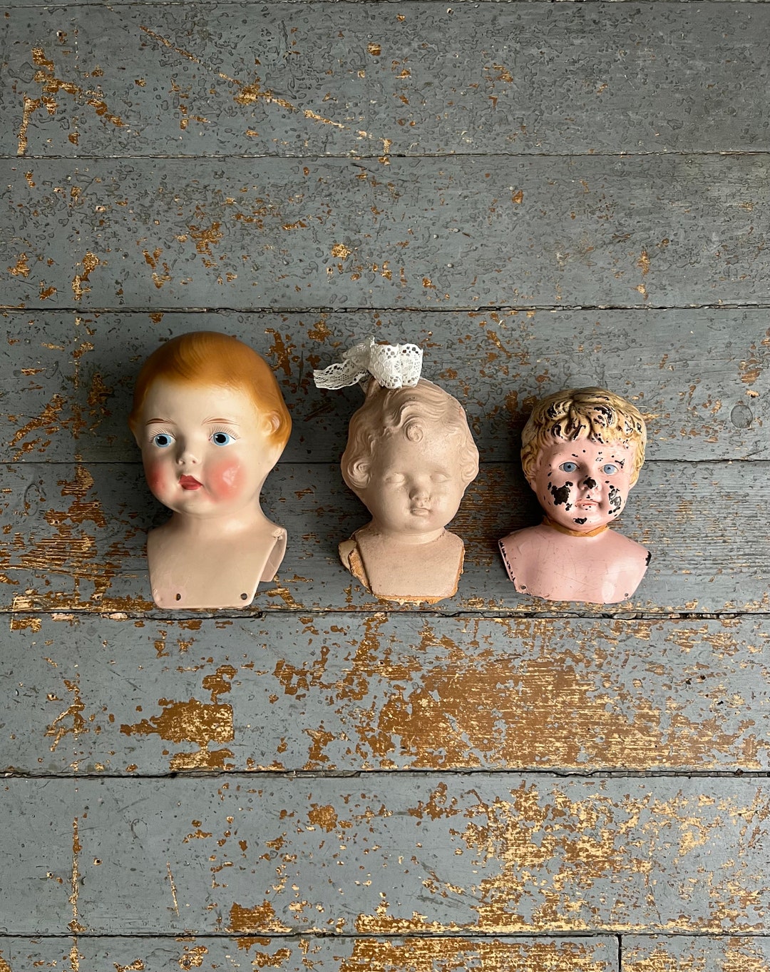 Set of 3 Antique Doll Heads - Etsy