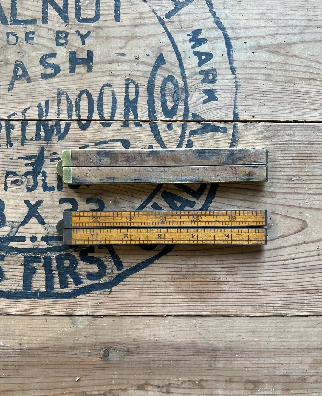 2 Antique Wood and Brass Folding Rulers H Chapin No 19 & - Etsy