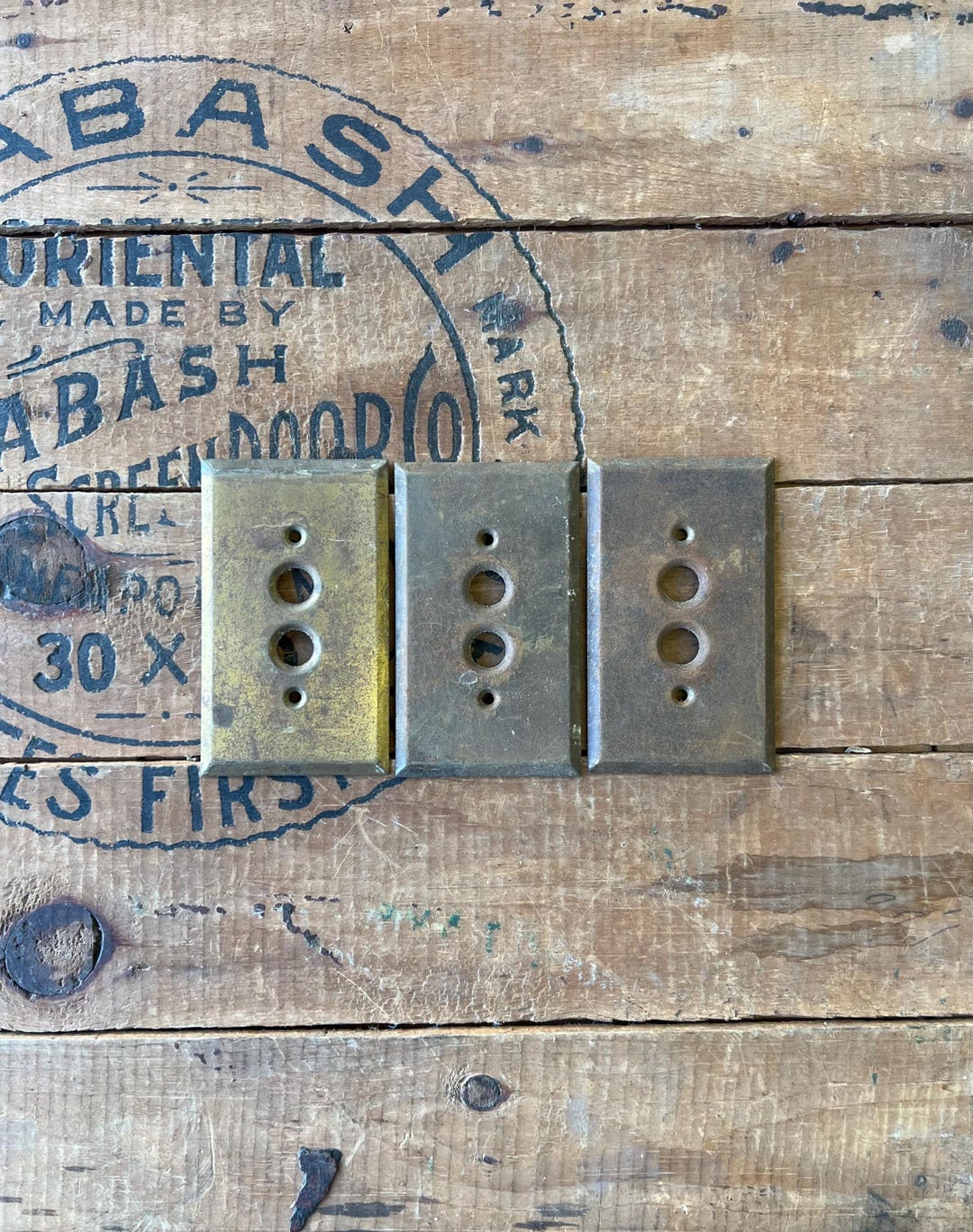 Set of 3 Antique Brass Push Button Switchplate Light Covers - Etsy