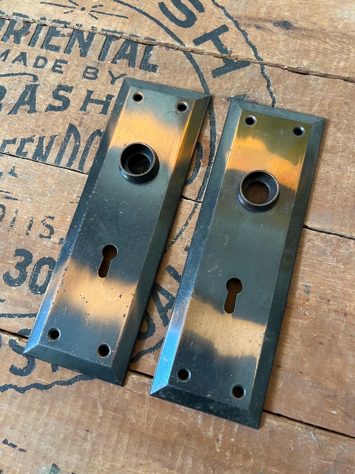 Pair of Antique Flashed Copper Door Plates Pressed Steel - Etsy
