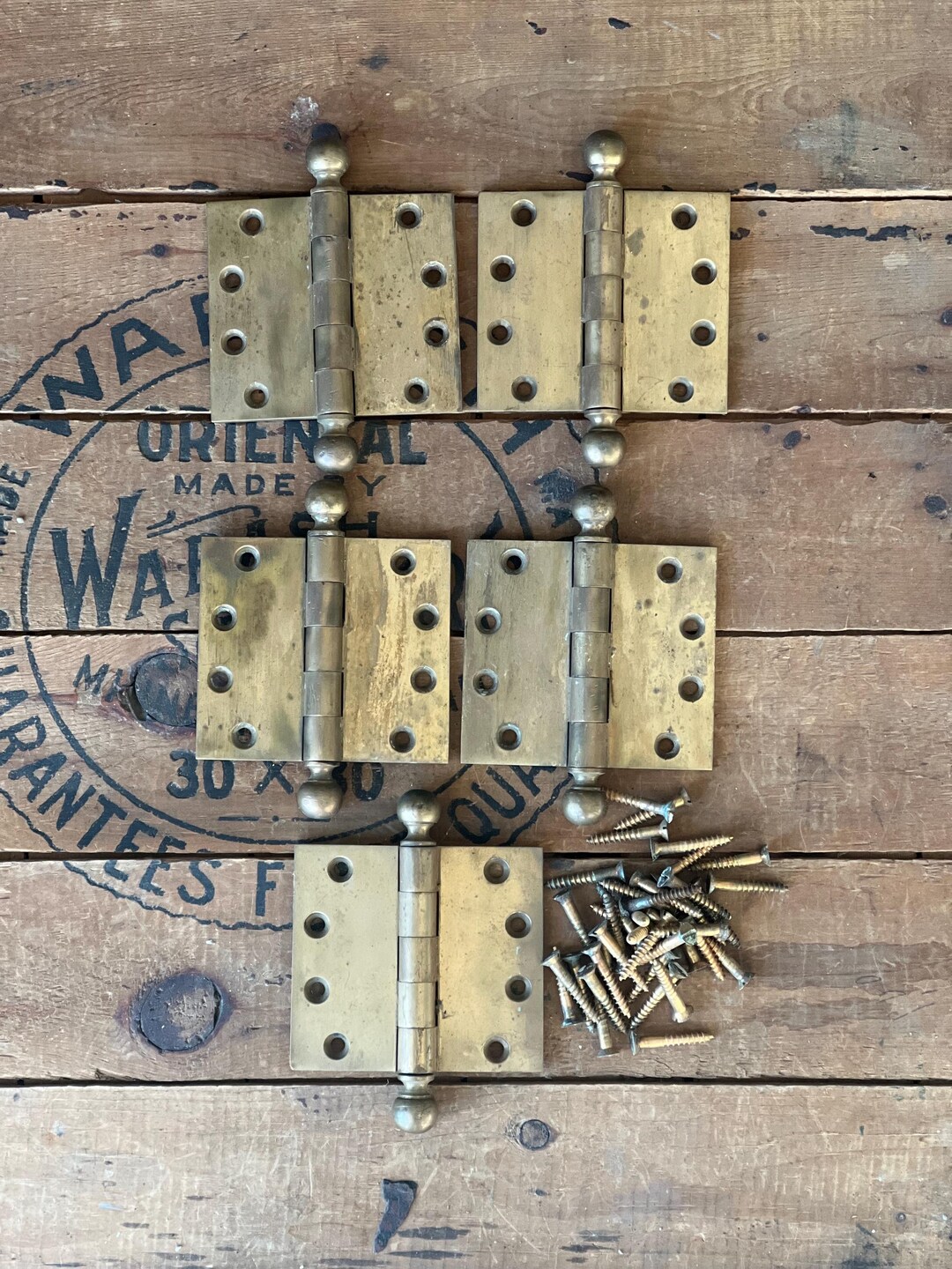 Salvaged Antique Brass Ball Tip Door Hinges 4”x4.5” - Etsy