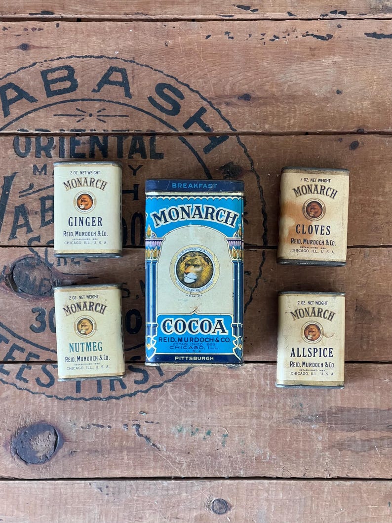 Vintage Lot of 5 Monarch Spice Tins - Etsy