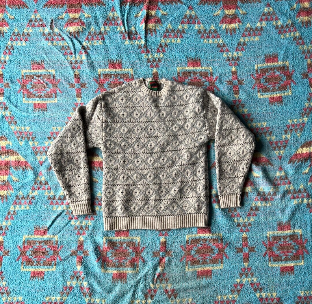 Vintage 80s Wool Boston Traders Crewneck Patterned Sweater - Etsy