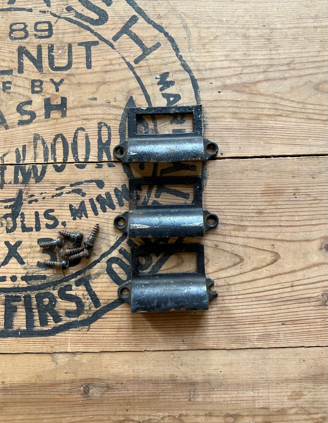 Set of 3 Cast Iron Drawer Pulls With Label Inserts - Etsy