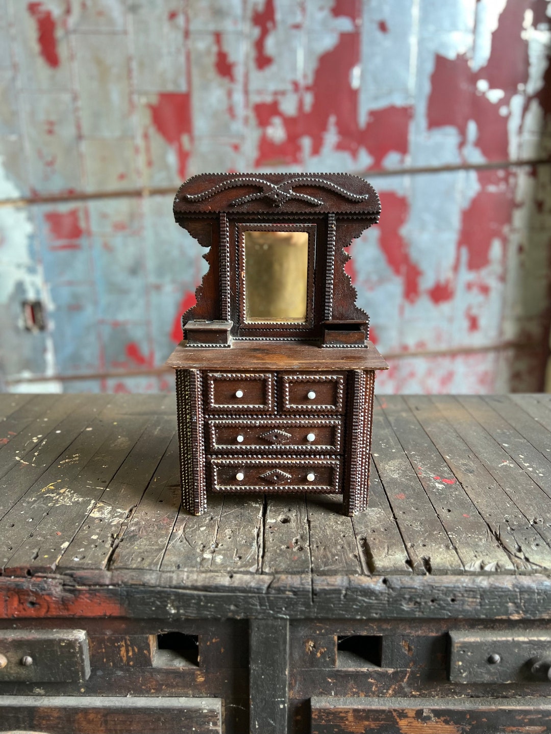 Antique Cigar Box Tramp Art Dolls Dresser Vanity - Etsy