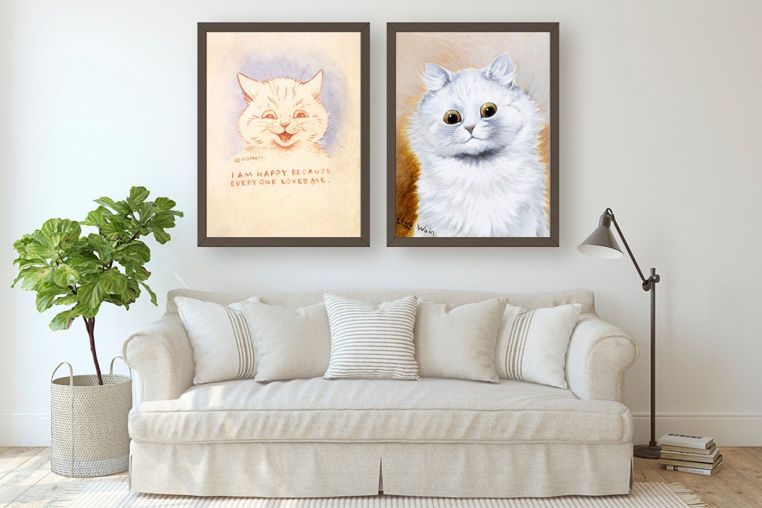I Am Happy Because Everyone Loves Me & the White Cat by Louis Wain, Set ... I Am Happy Because Everyone Loves Me & the White Cat by Louis Wain, Set ...