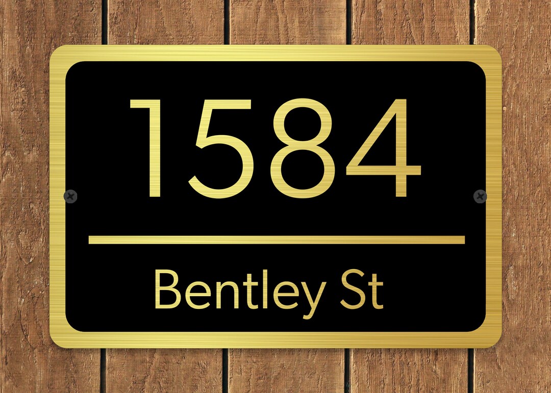 Custom Home Address Plaque With Brushed Gold Design Text - Aluminum ...